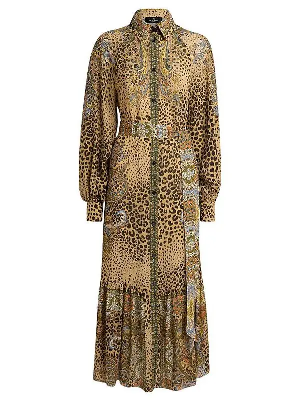 Etro Midi Shirt Dress With Belt - Printed Brown