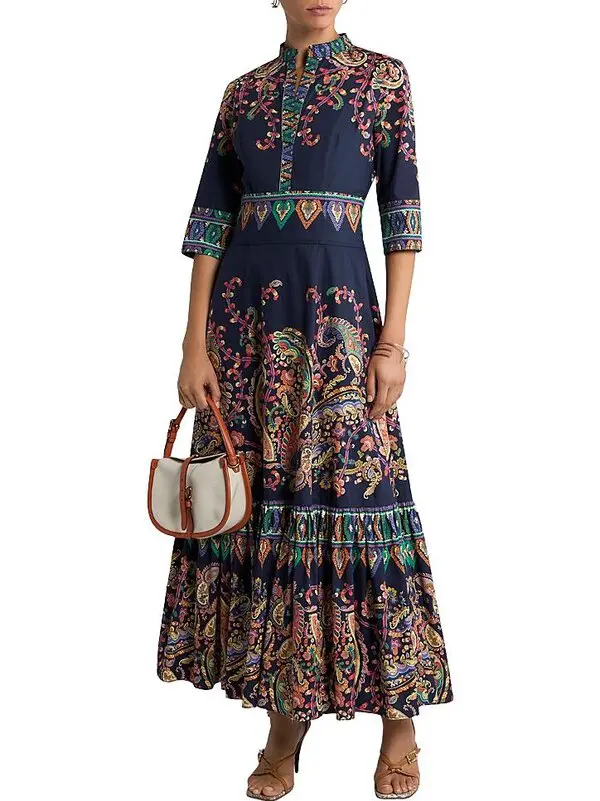 Etro Maxi Shirt Dress With Flounce Hem - Printed Blue
