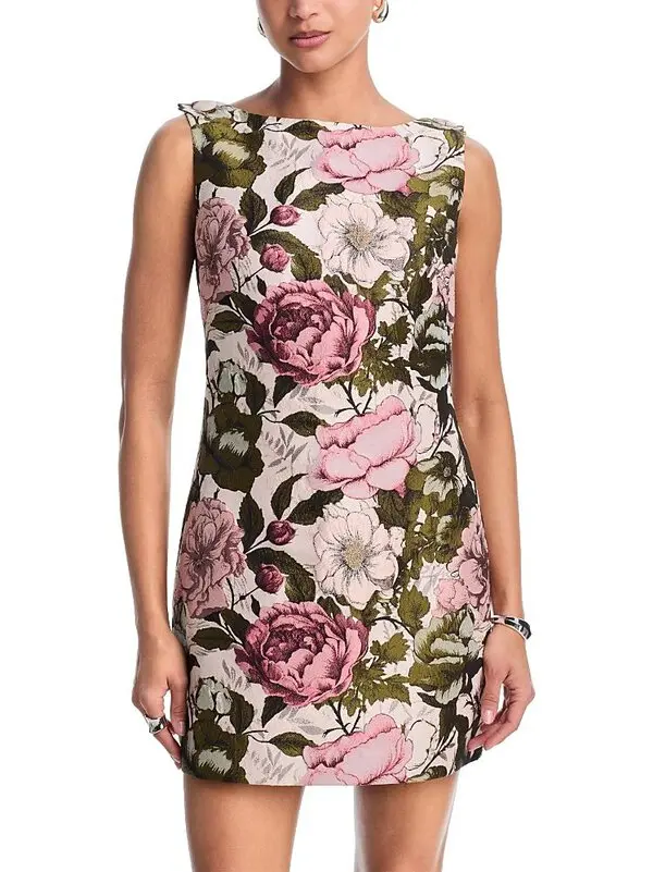 MILLY Lane Floral Jacquard Mini Dress - Pink/green