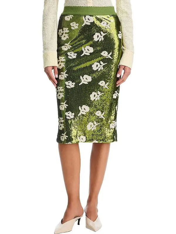 Essentiel Antwerp Printed Midi Skirt - Olive Mart