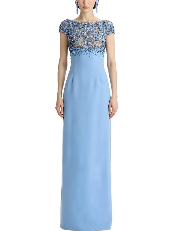 Oscar De La Renta Bitty Hoya Floral Embroidered Gown - Hydrangea