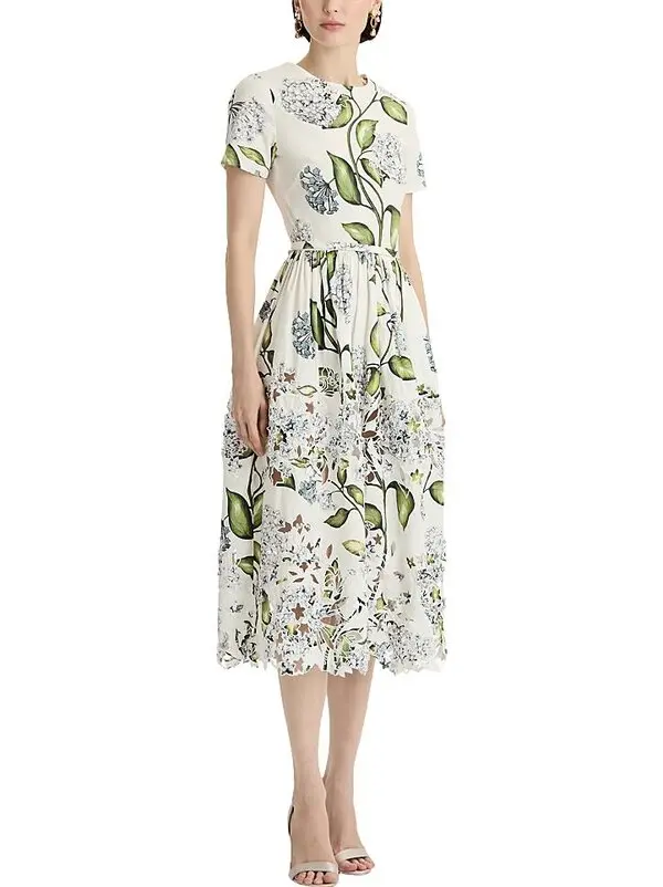 Oscar De La Renta Lasercut Short Sleeve Dress - Denim/white