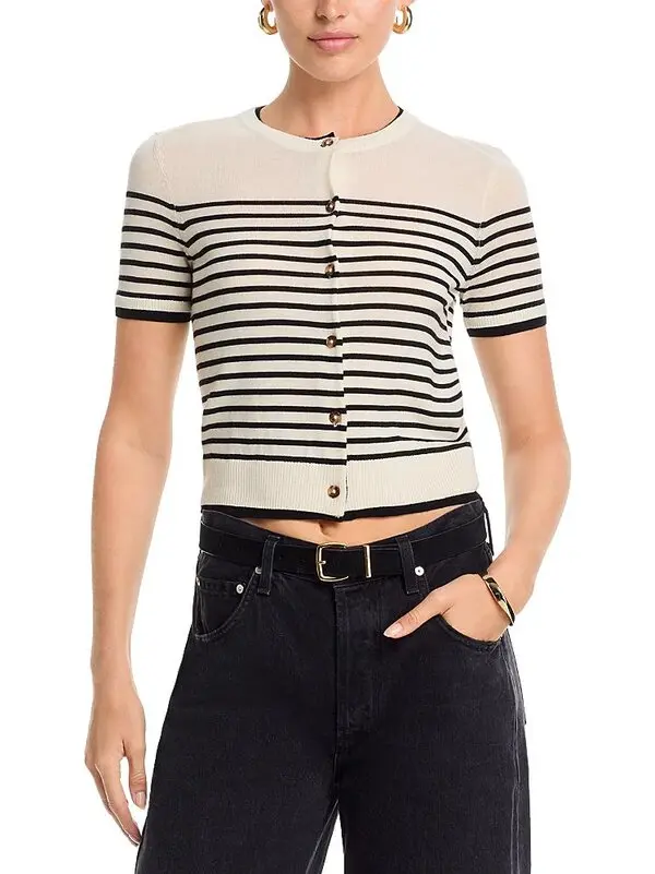 Rag & Bone Anne Stripe Short Sleeve Cardigan - Ivory