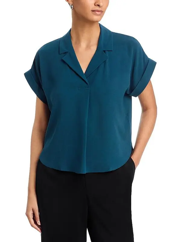 Eileen Fisher Notch Collar Silk Top - Alpine