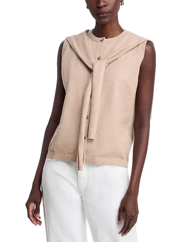 SIONI Attached Scarf Vest Top - Heather Sandstone