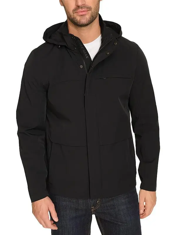 Cole Haan Hooded Windbreaker Jacket - Black