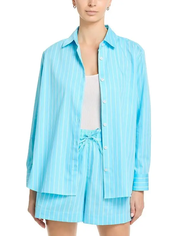 French Connection Alexis Poplin Double Stripe Button-down Shirt - Blue Lagoon