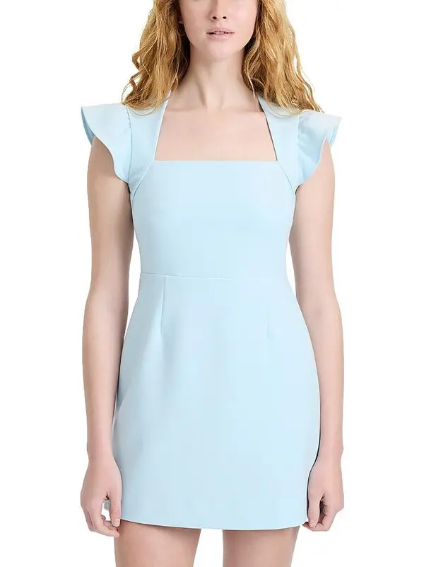 French Connection Whisper Square Neck Flutter Sleeve Mini Dress - Light Dream Blue
