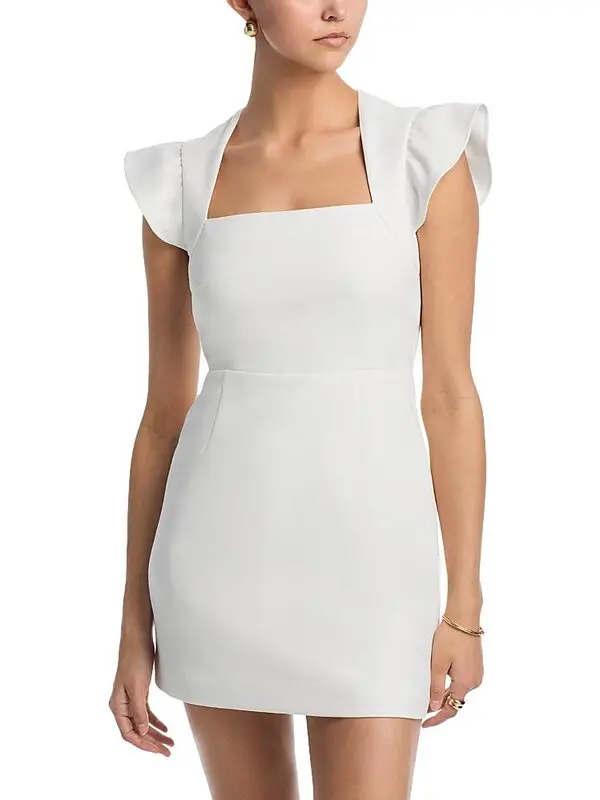 French Connection Whisper Square Neck Flutter Sleeve Mini Dress - Summer White