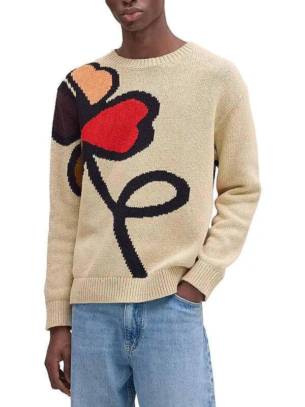 Nn07 Todd Flower Graphic Sweater - Ecru