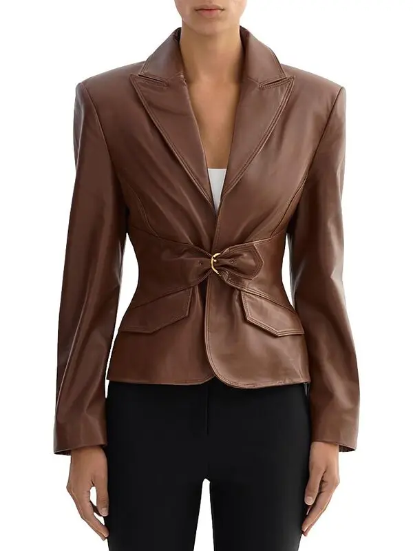 LAMARQUE Leather Belted Blazer - Mid-brown