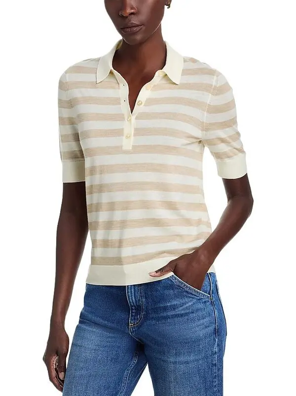 BOSS Fidenka Wool Polo Top - Pumice Stripe