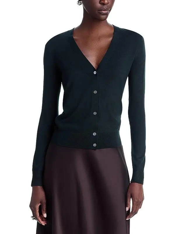 Theory V-neck Regal Cardigan Sweater - Rich Green