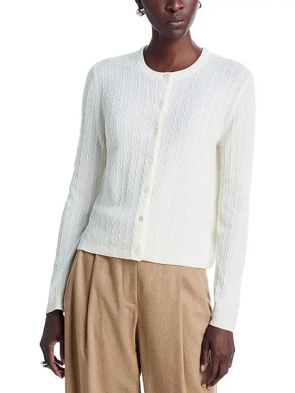Theory Ribbed Cable Knit Cashmere Cardigan - Ivory