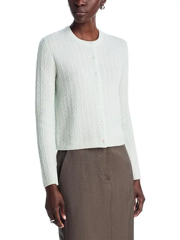 Theory Ribbed Cable Knit Cashmere Cardigan - Sea Glass