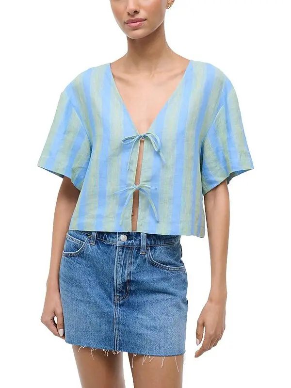 Staud Ava Linen Top - Seaport Stripe