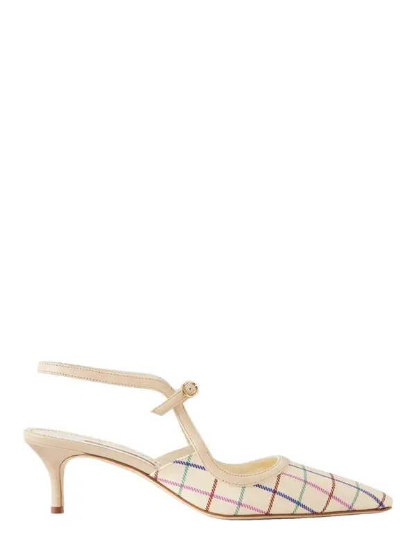 Manolo Blahnik Atochas 50 Leather-trimmed Checked Canvas Slingback Pumps - Neutrals