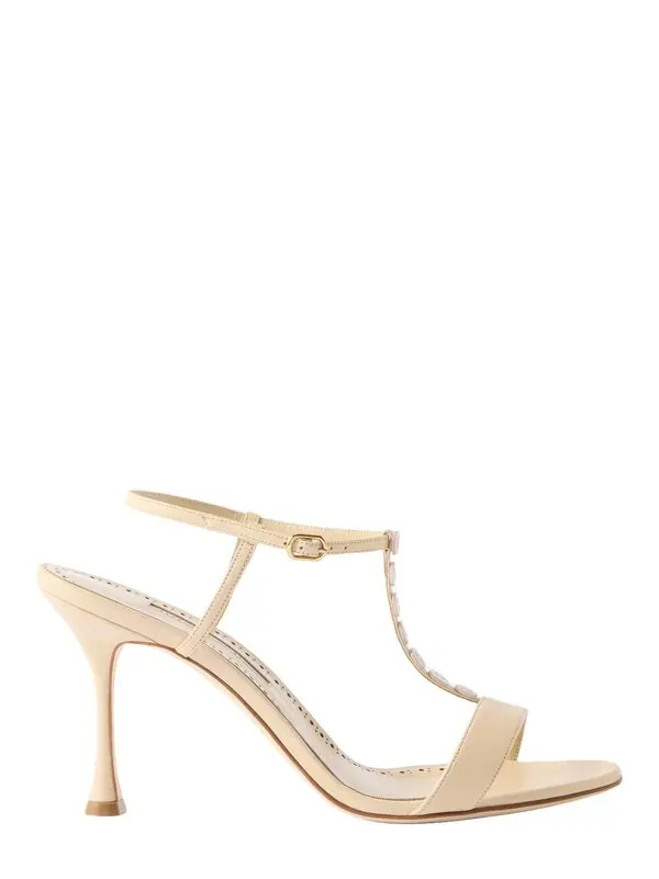 Manolo Blahnik Imbosan 90 Button-detailed Leather Sandals - Neutrals
