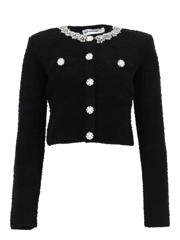 SELF-PORTRAIT Cardigan With Jewel Buttons - Black
