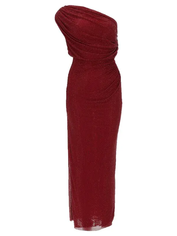 SELF-PORTRAIT Midi Dress With Rhinestones - Bordeaux