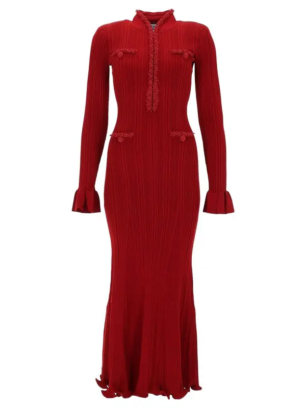 SELF-PORTRAIT Midi Dress With Pearls - Red