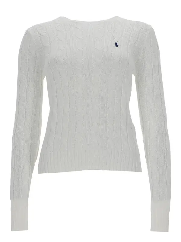 Polo Ralph Lauren Cable Knit Top With Logo - White