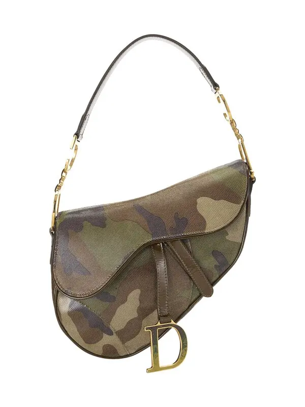 Dior Coated Textured Suede Camouflage Saddle Bag - Brown