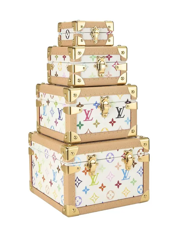 LOUIS VUITTON Takashi Murakami X Monogram Multicolore Trunk Set - White