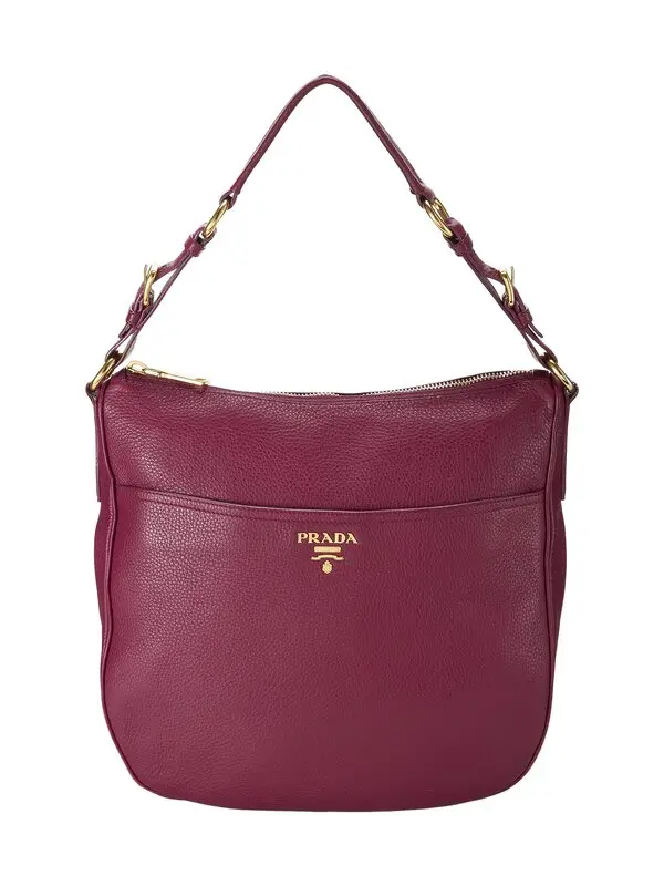 Prada Vitello Daino Front Pocket Hobo - Burgundy
