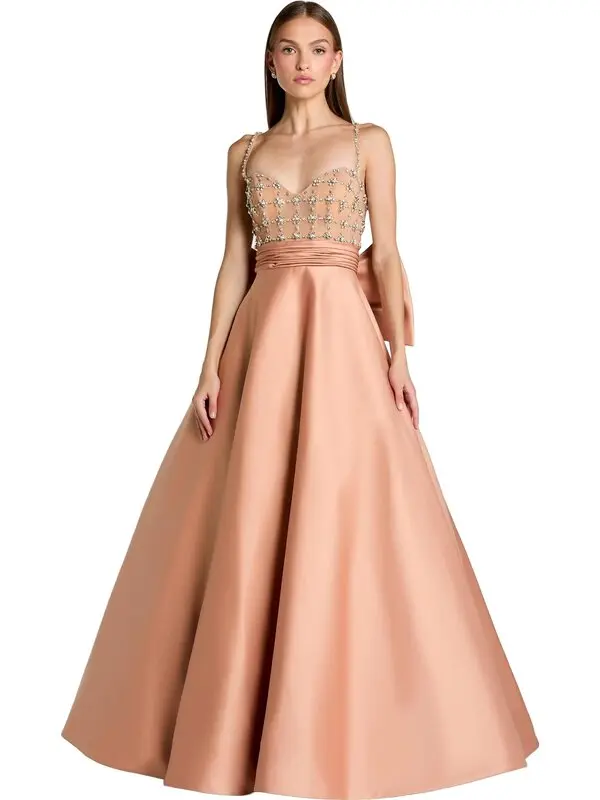 Mac Duggal Embellished Bodice Sweetheart Neck Satin Ball Gown - Dusty Rose
