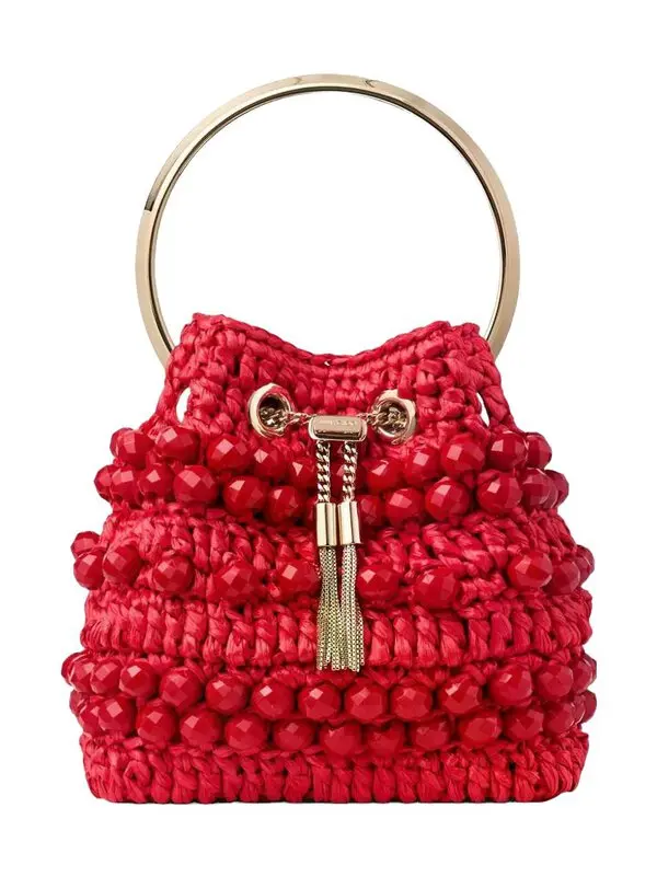 JIMMY CHOO Bon Bon Beaded Bucket Bag - Red