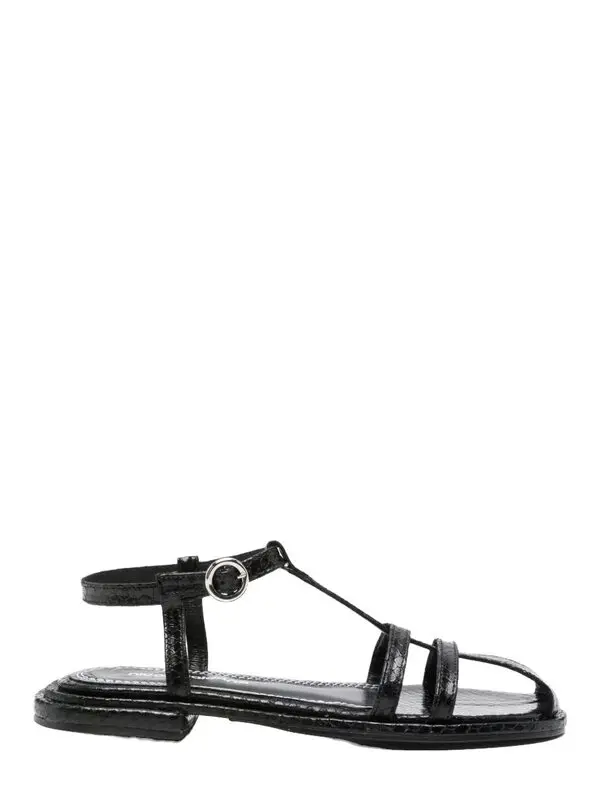 NICOLE SALDANA Crocodile-embossed Leather Sandals - Black