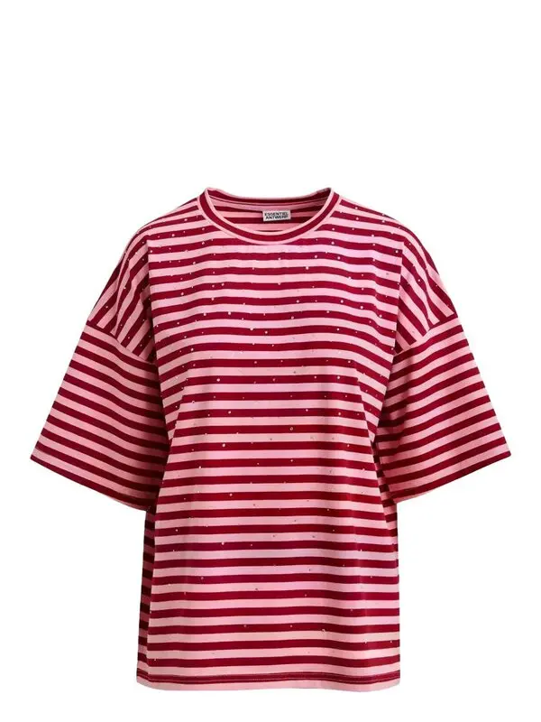 Essentiel Antwerp Striped Rhinestone-embellished T-shirt - Red