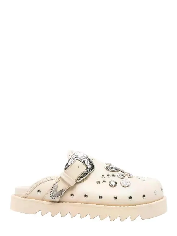 TOGA VIRILIS Buckle-embellished Leather Slippers - Neutrals