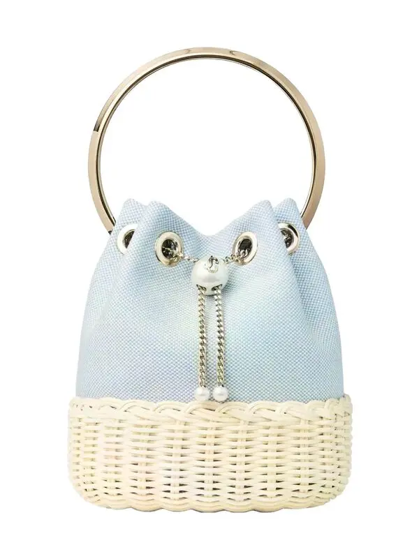 JIMMY CHOO Wicker Handle Bucket Bag - Blue