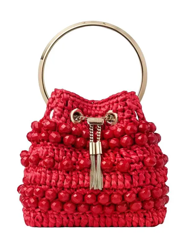 JIMMY CHOO Beaded Handle Bucket Bag - Red
