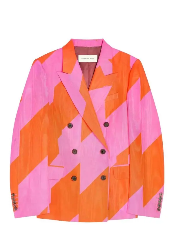 Dries Van Noten Geometric-print Double-breasted Blazer - Pink