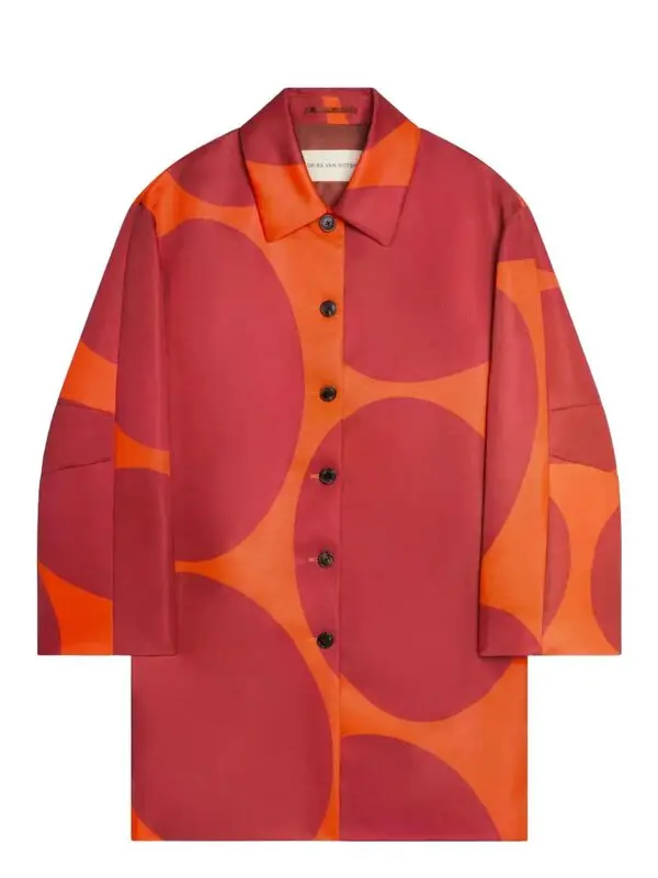 Dries Van Noten Printed A-line Oversized Coat - Red