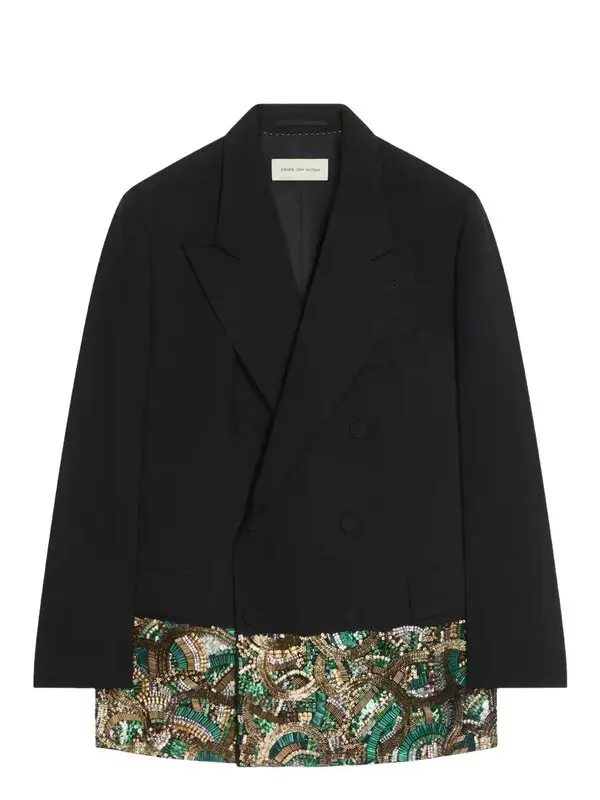 Dries Van Noten Embellished Double-breasted Blazer - Black