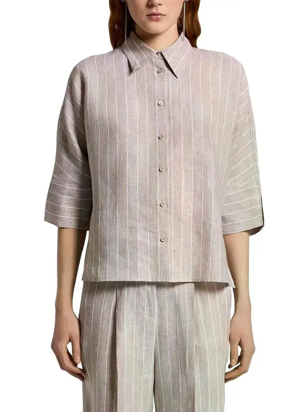 Peserico Striped Buttoned Shirt - Neutrals