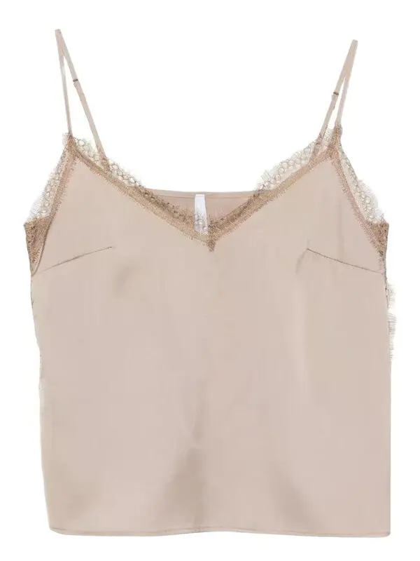 Imperial Lace-trim V-neck Top - Neutrals