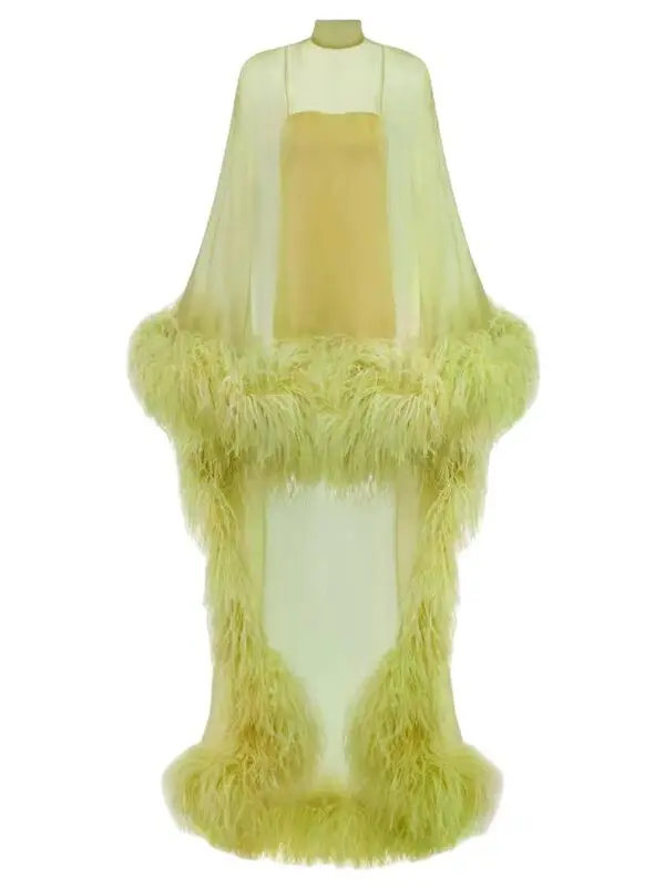 TALLER MARMO Daisy Feathered Kaftan Dress - Yellow