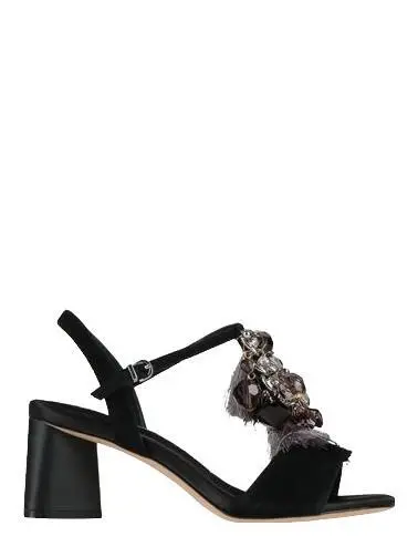 LUCIANO BARACHINI Leather Sandals With Appliqués - Black