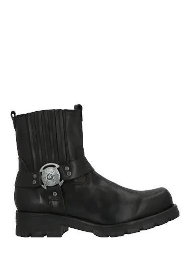 NEW ROCK Leather Biker Ankle Boots - Black