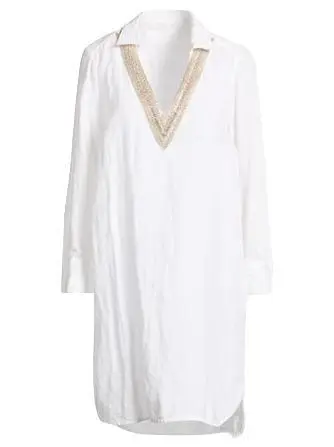 120% Lino Linen Mini Kaftan Dress - White