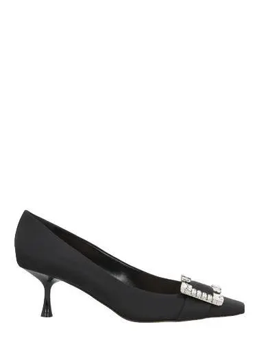 SERGIO ROSSI Satin Pumps With Crystal Appliqués - Black