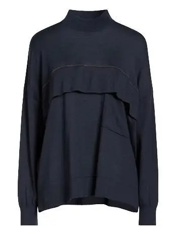 Brunello Cucinelli Turtleneck Cashmere, Silk, And Brass Top - Navy