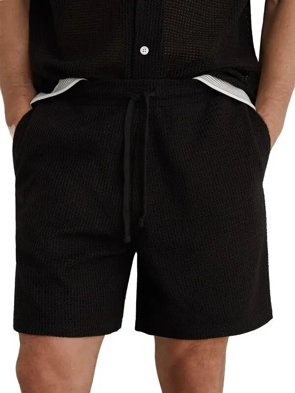 REISS Sedaros Cotton-blend Crochet Shorts - Black