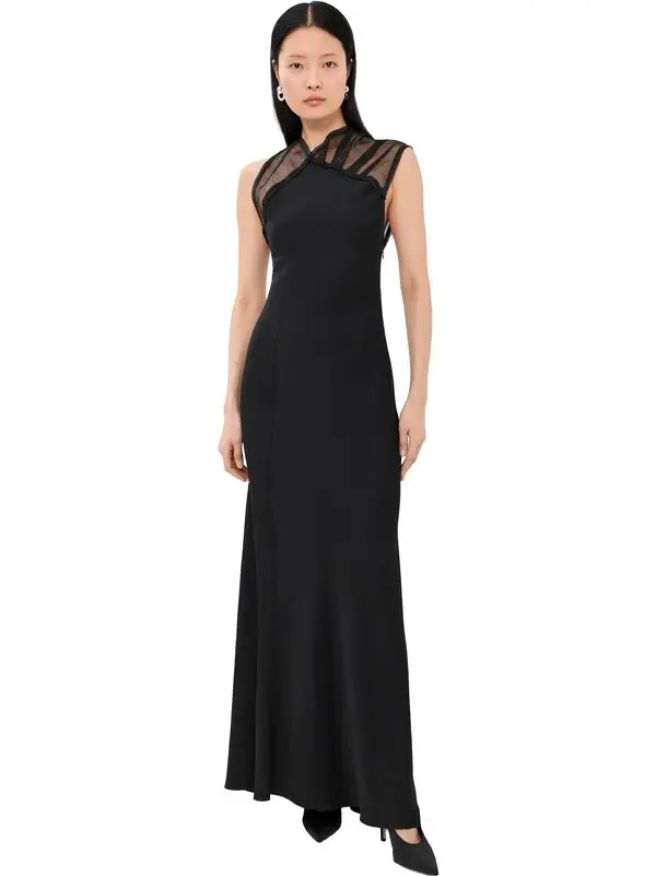 Victoria Beckham Mesh Detail Gown - Black