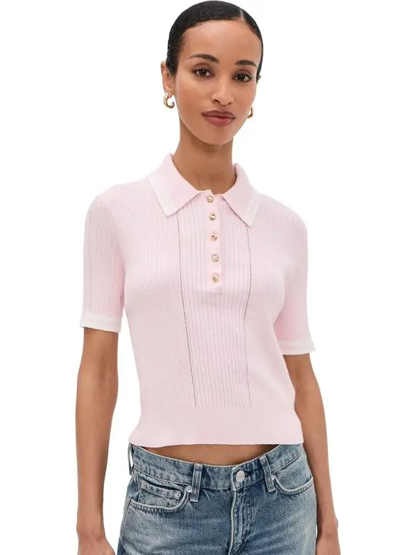 Rag & Bone Laurie Tipped Short Sleeve Polo - Light Pink